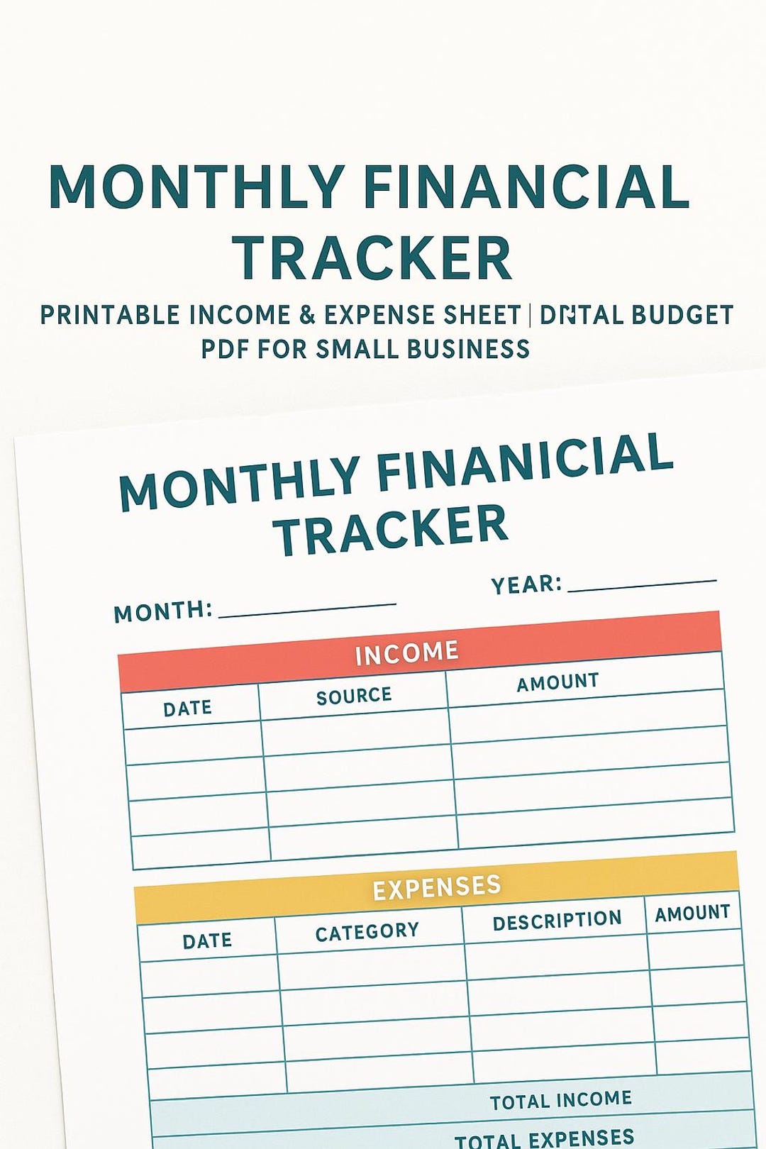 Monthly Financial Tracker | Printable Budget Sheet | Digital Income ...