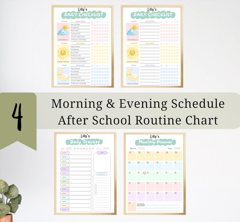 Kids Daily Routine Checklist Printable for Ages 3–8, Morning Evening ...