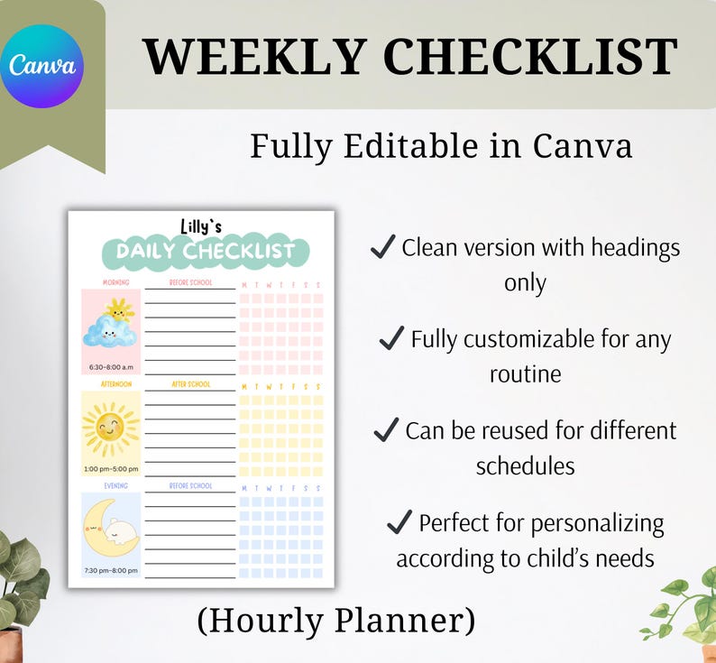 Kids Daily Routine Checklist Printable for Ages 3–8, Morning Evening ...