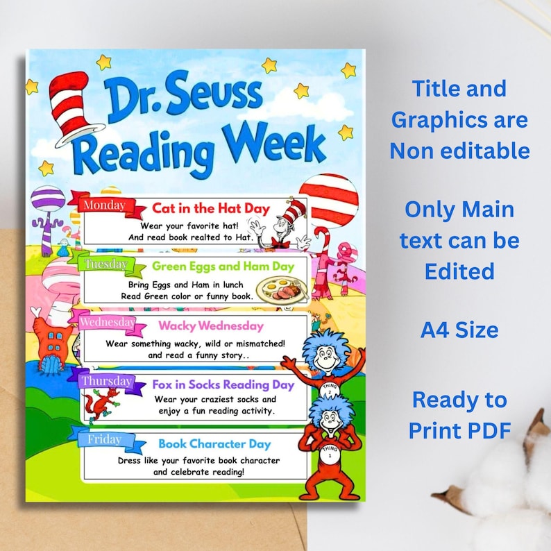 Editable Dr. Seuss Template, Editable Read Across America, Dr. Seuss ...
