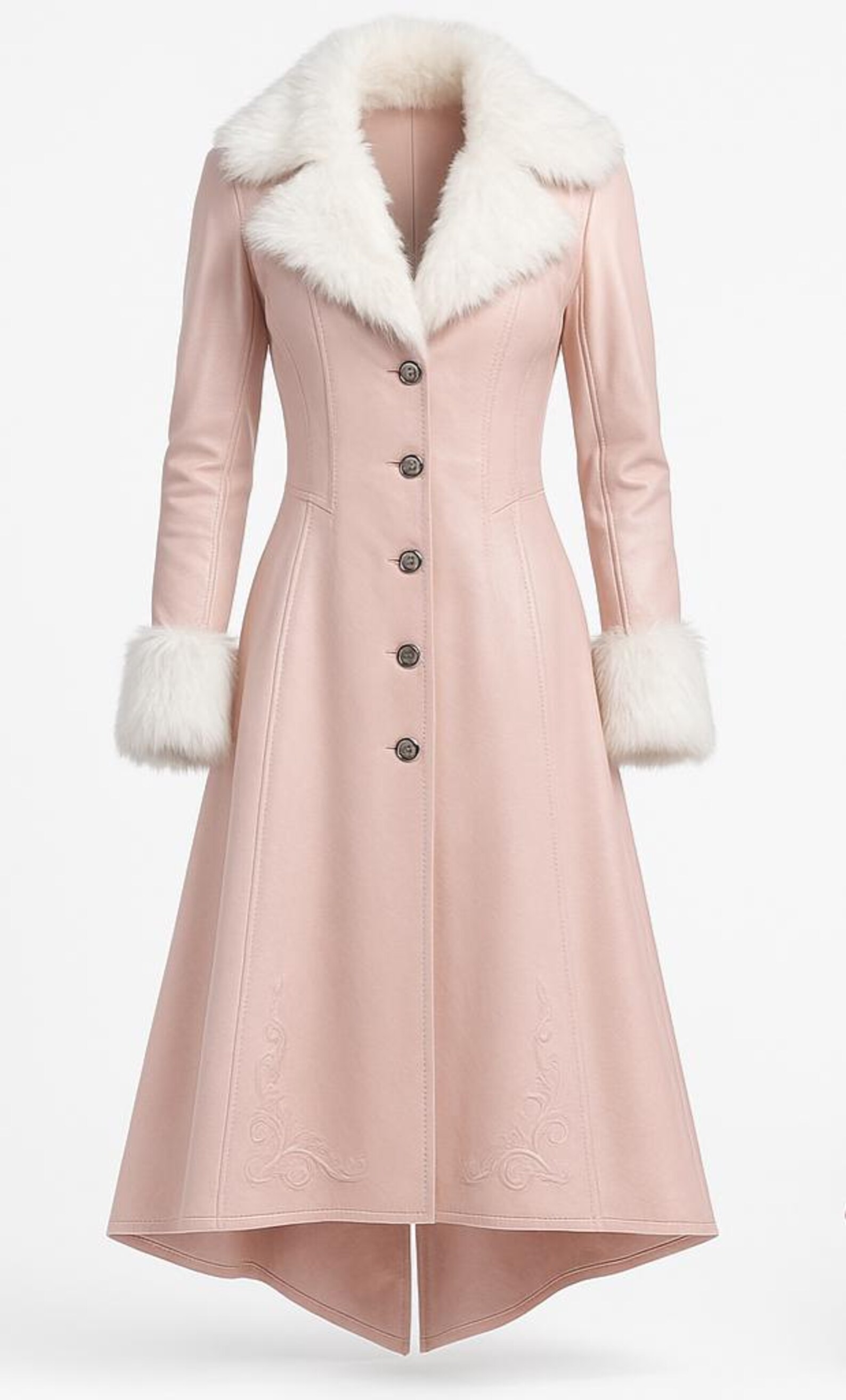 Pink Gothic Leather Trench Coat – Women’s Victorian Overcoat With White ...