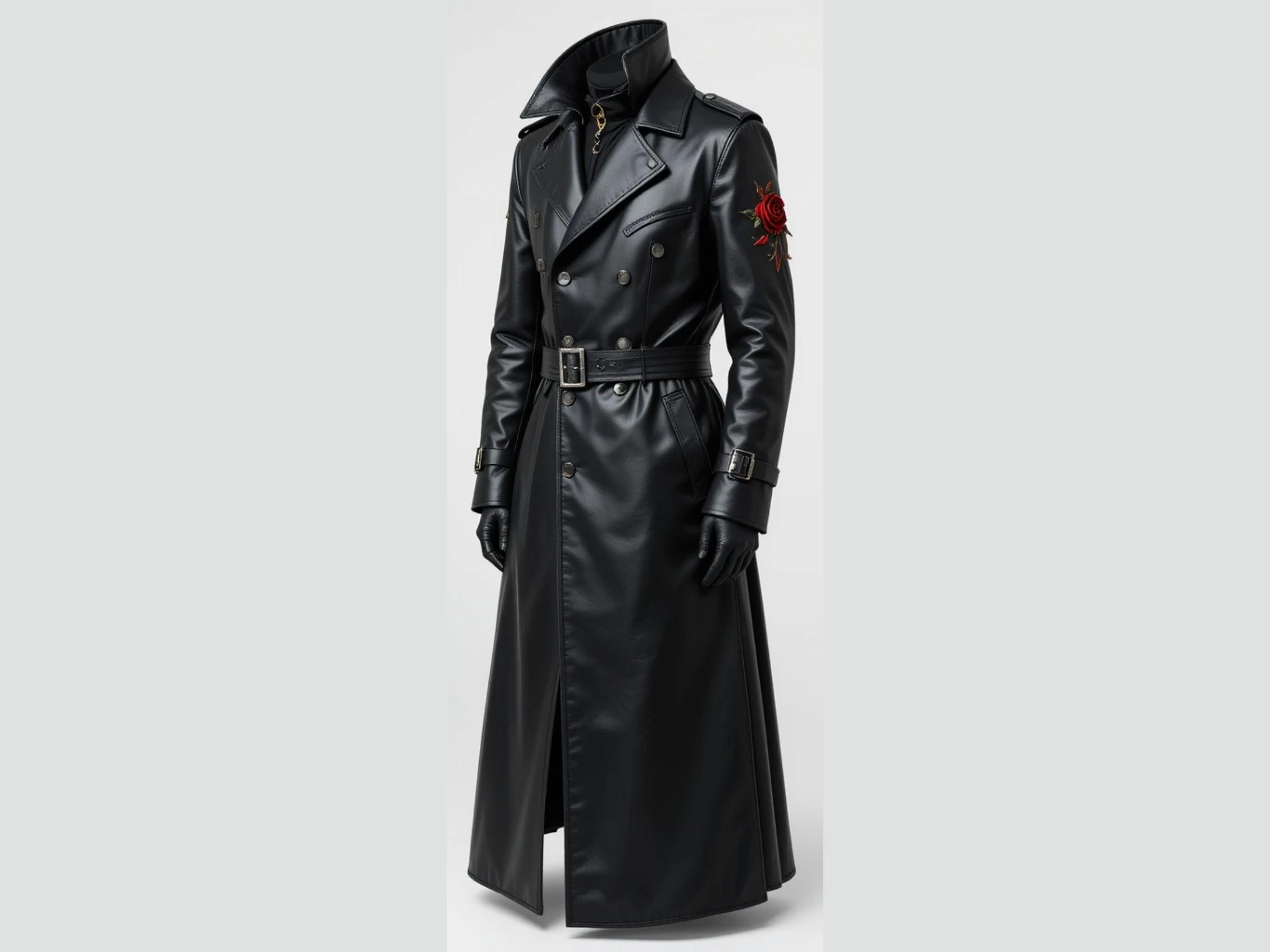 Genuine Leather Gothic Trench Coat – Vampire Black Long Overcoat With ...