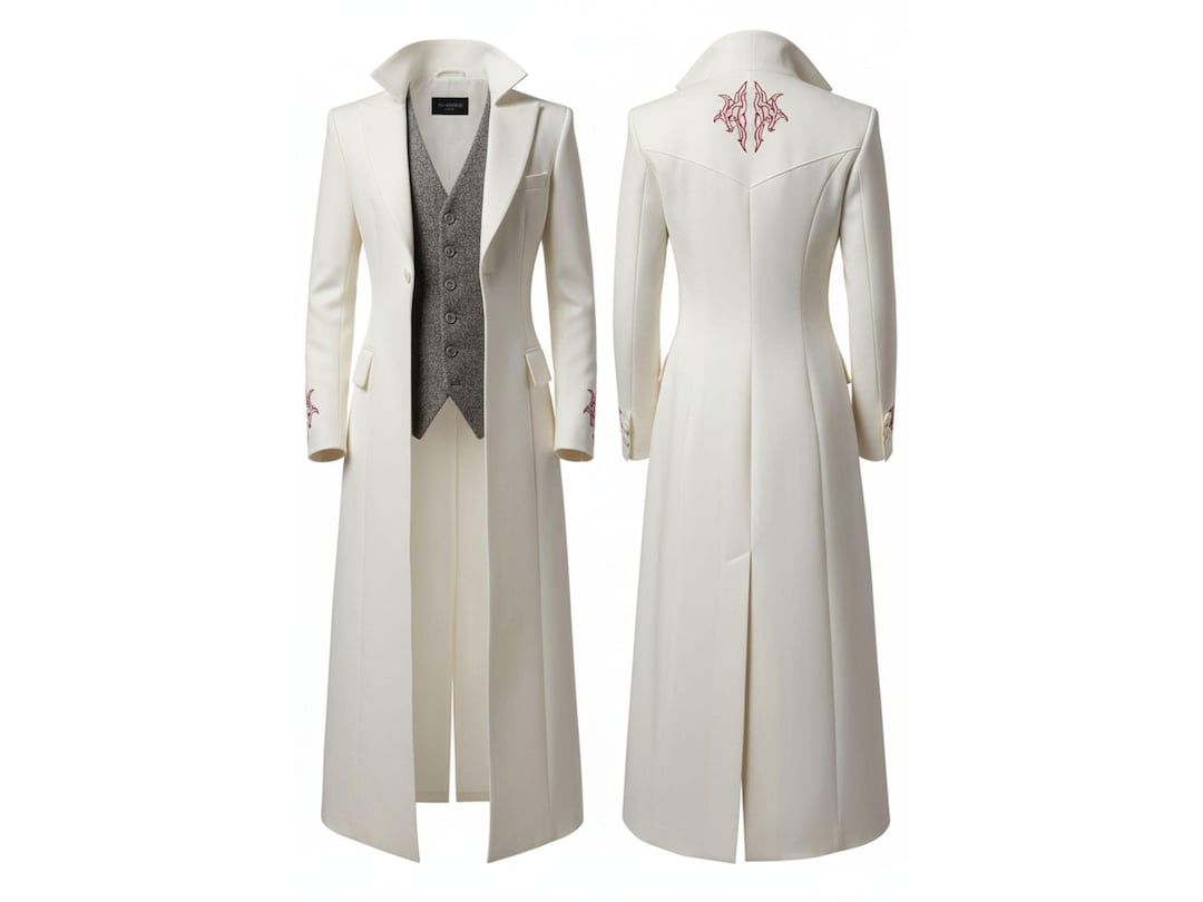 White Victorian Gothic Vampire Coat | Embroidered Steampunk Trench ...