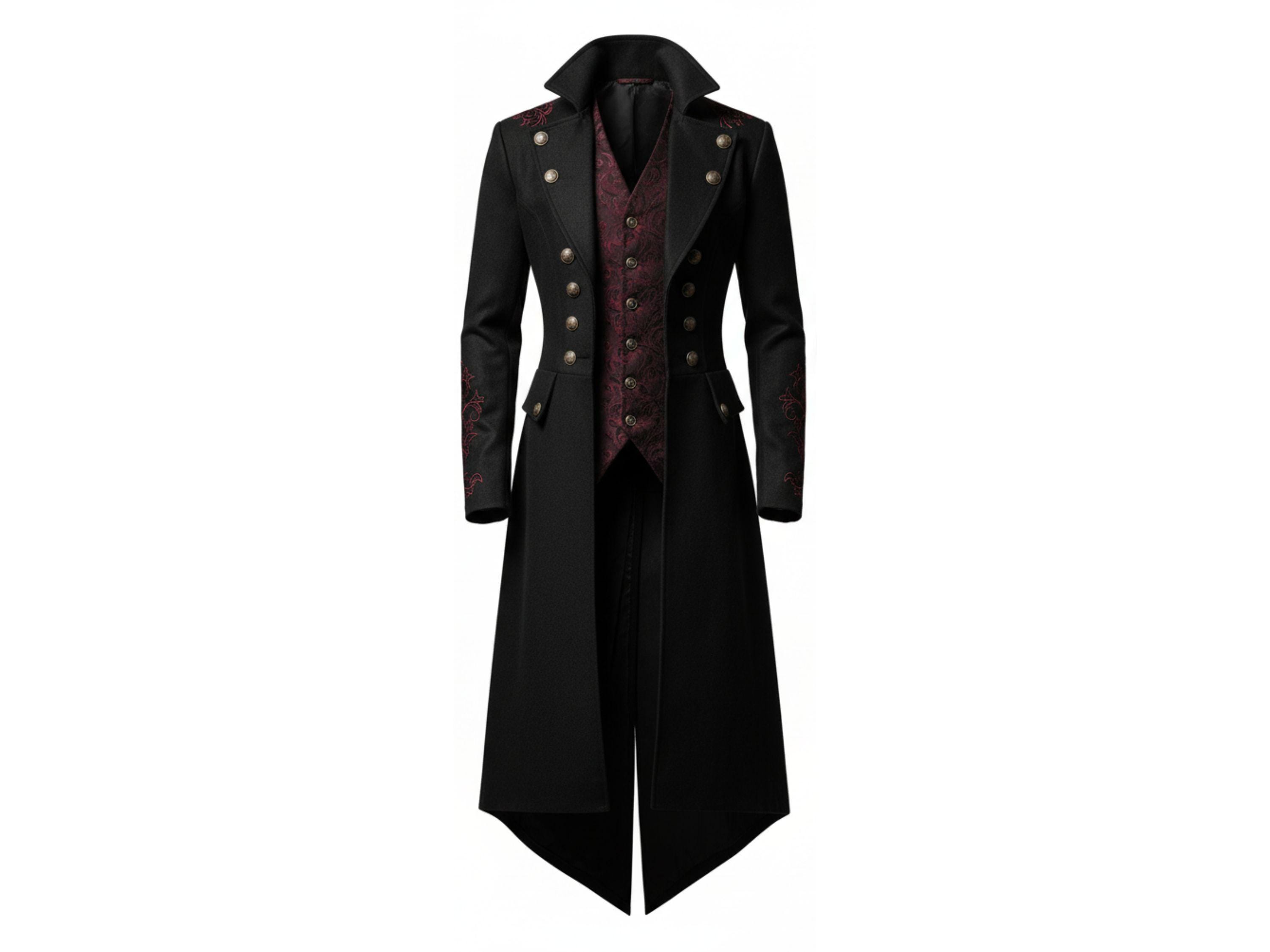 Victorian Gothic Vampire Coat | Red & Black Embroidered Steampunk ...