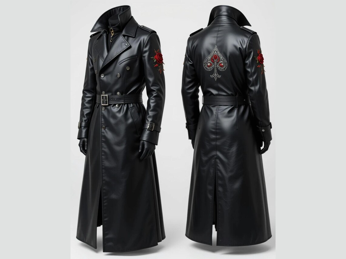 Genuine Leather Gothic Trench Coat – Vampire Black Long Overcoat With ...