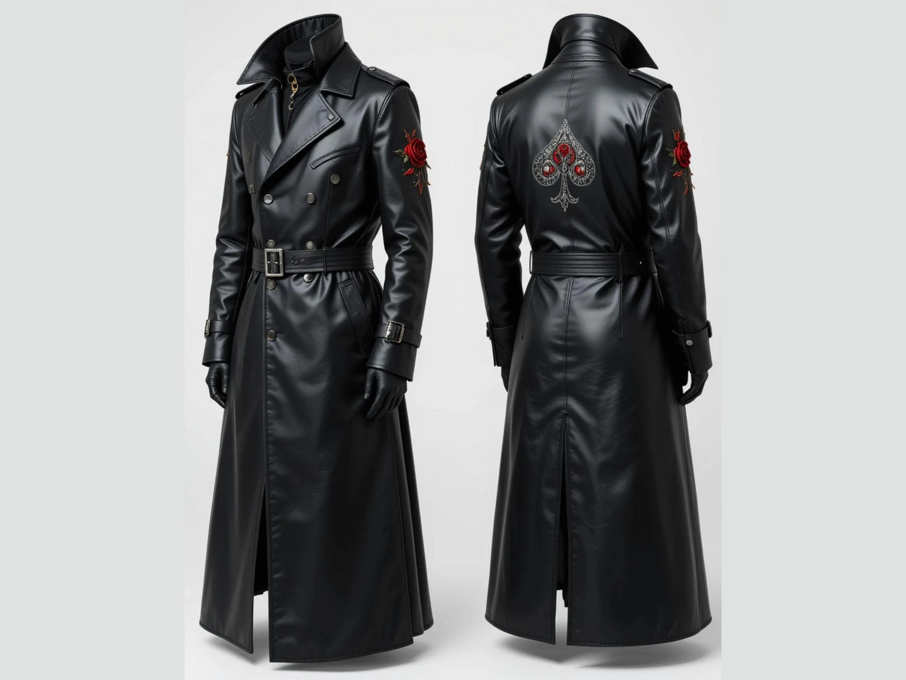 Genuine Leather Gothic Trench Coat – Vampire Black Long Overcoat With ...
