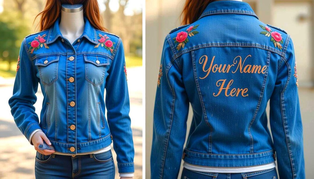 Handmade Custom Embroidered Denim Jacket With Name | Floral ...