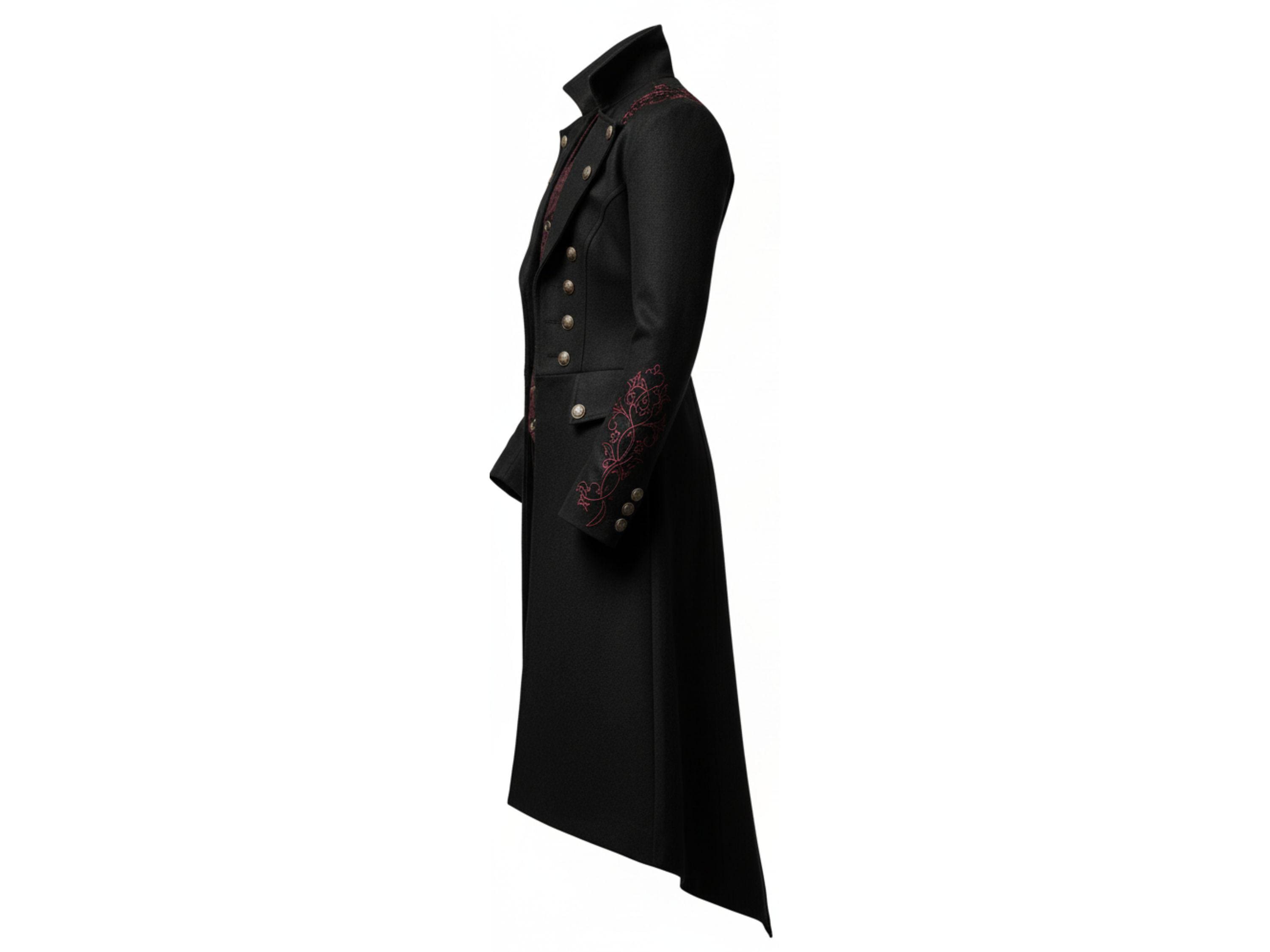 Victorian Gothic Vampire Coat | Red & Black Embroidered Steampunk ...