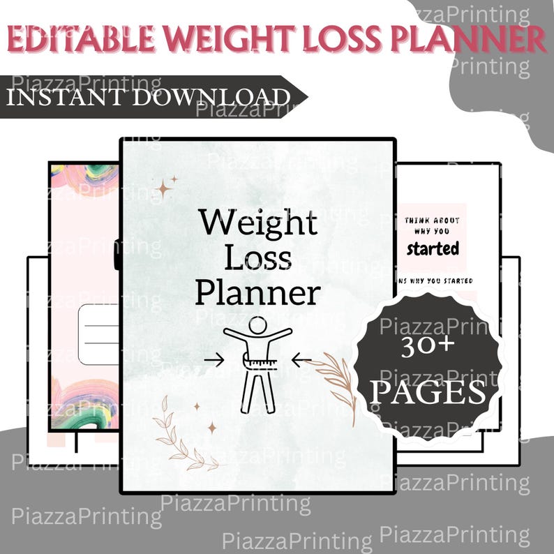 Editable Weight Loss Planner, Printable Weight Loss Tracker, Body ...