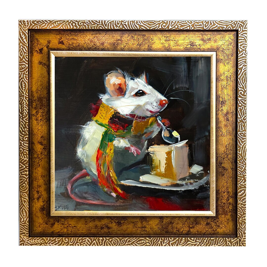 Whimsical Mouse Oil Painting: Original Funny Kitchen Animal Art - Etsy