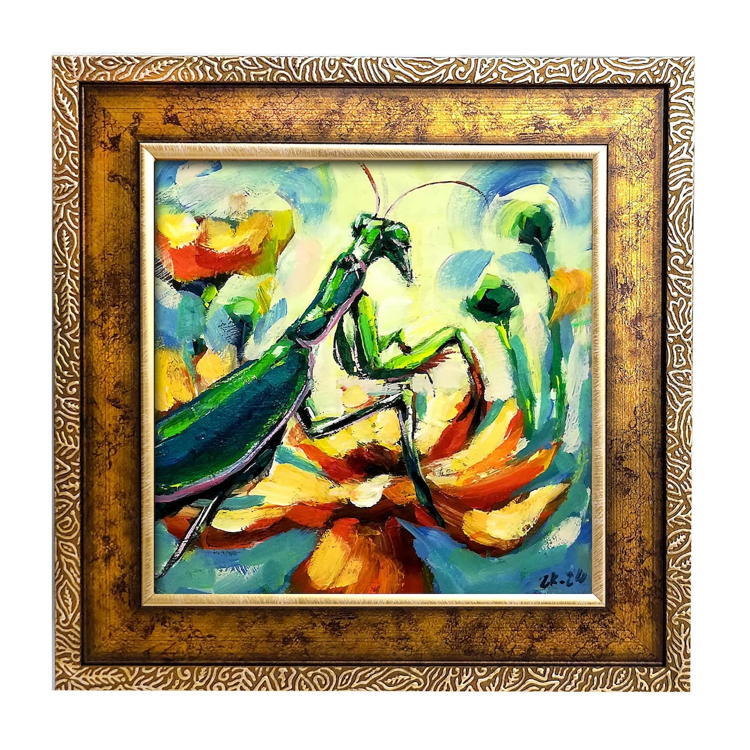 Praying Mantis Oil Painting – Insect Wall Art, Whimsical Nature ...