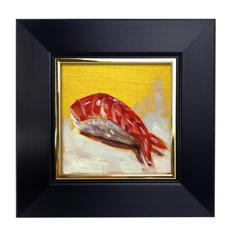 Shrimp Sushi Oil Painting – Whimsical Food Art, Original Kitchen Wall ...
