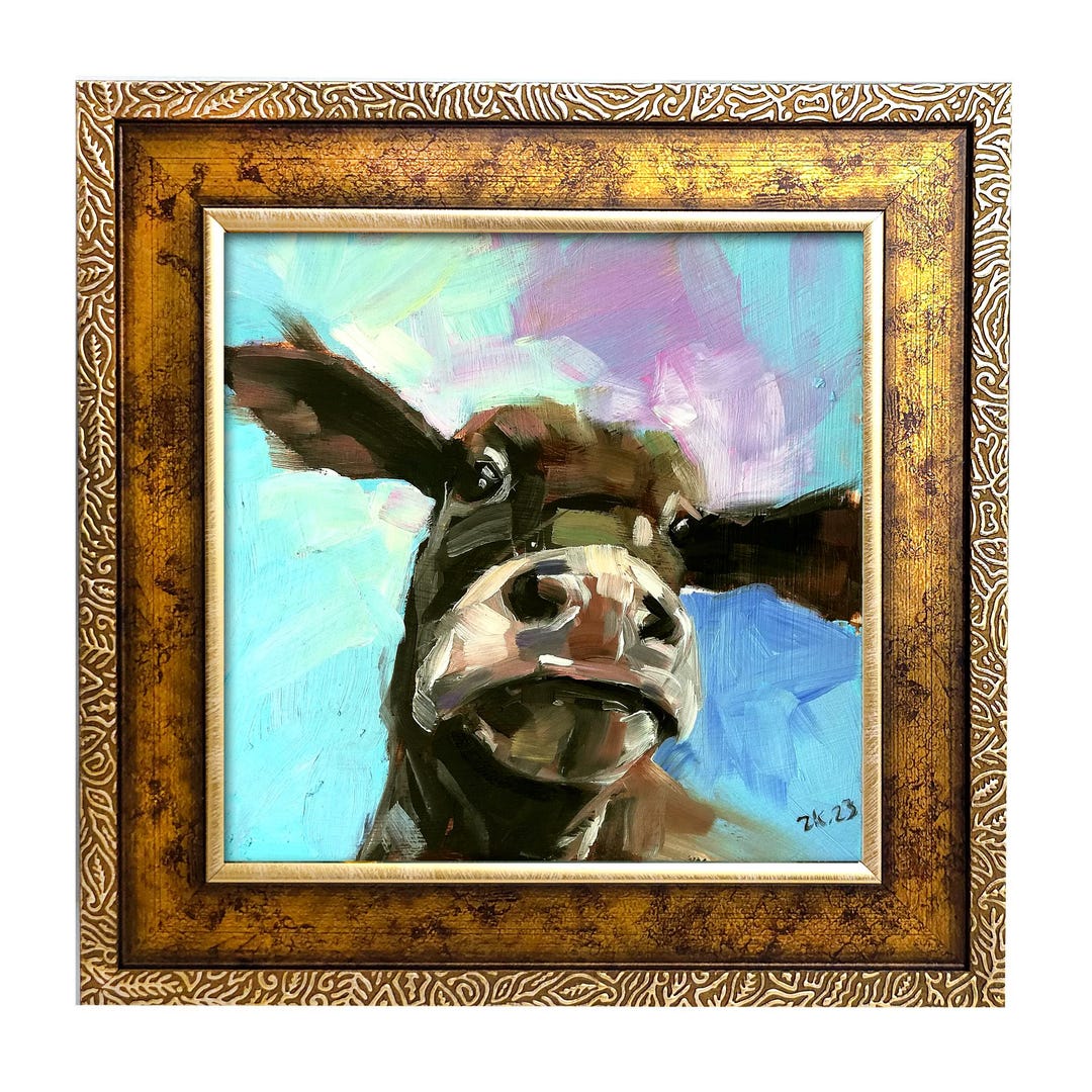 Cow Oil Painting – Original Whimsical Farm Animal Art, Hand-painted ...