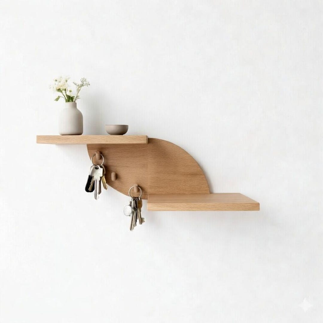 Solid Ash Wood Key Holder Shelf | Minimalist Semicircle Entryway ...