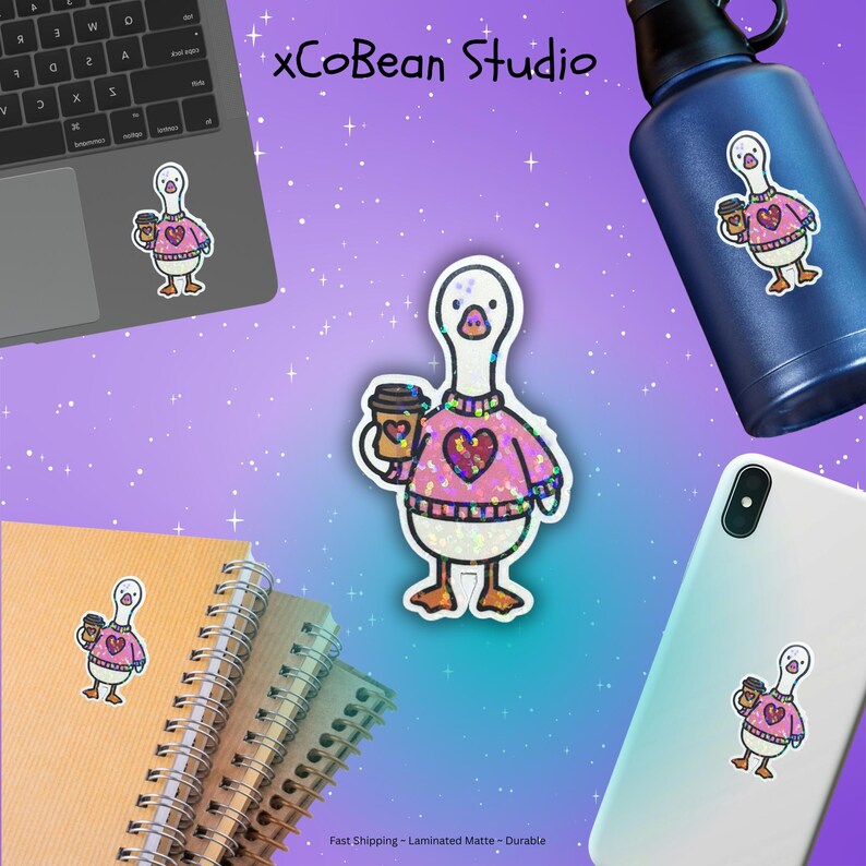 Coffee Goose Sticker, Cute Cozy Bird Laptop & Journal Decor, Pink ...