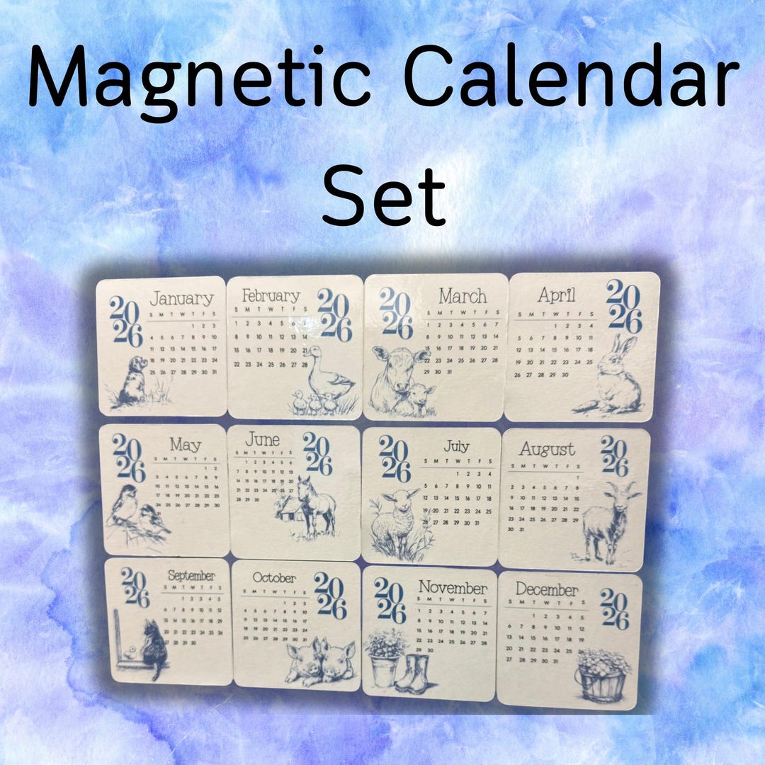 2026 Magnetic Calendar Set (12 Fridge Magnets), Farmhouse Animal Mini ...