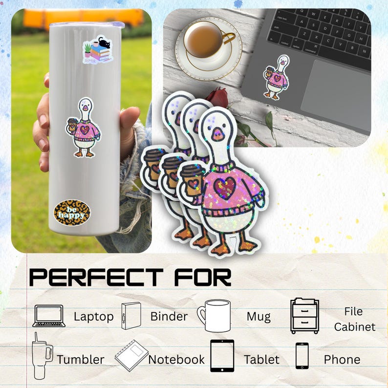 Coffee Goose Sticker, Cute Cozy Bird Laptop & Journal Decor, Pink ...
