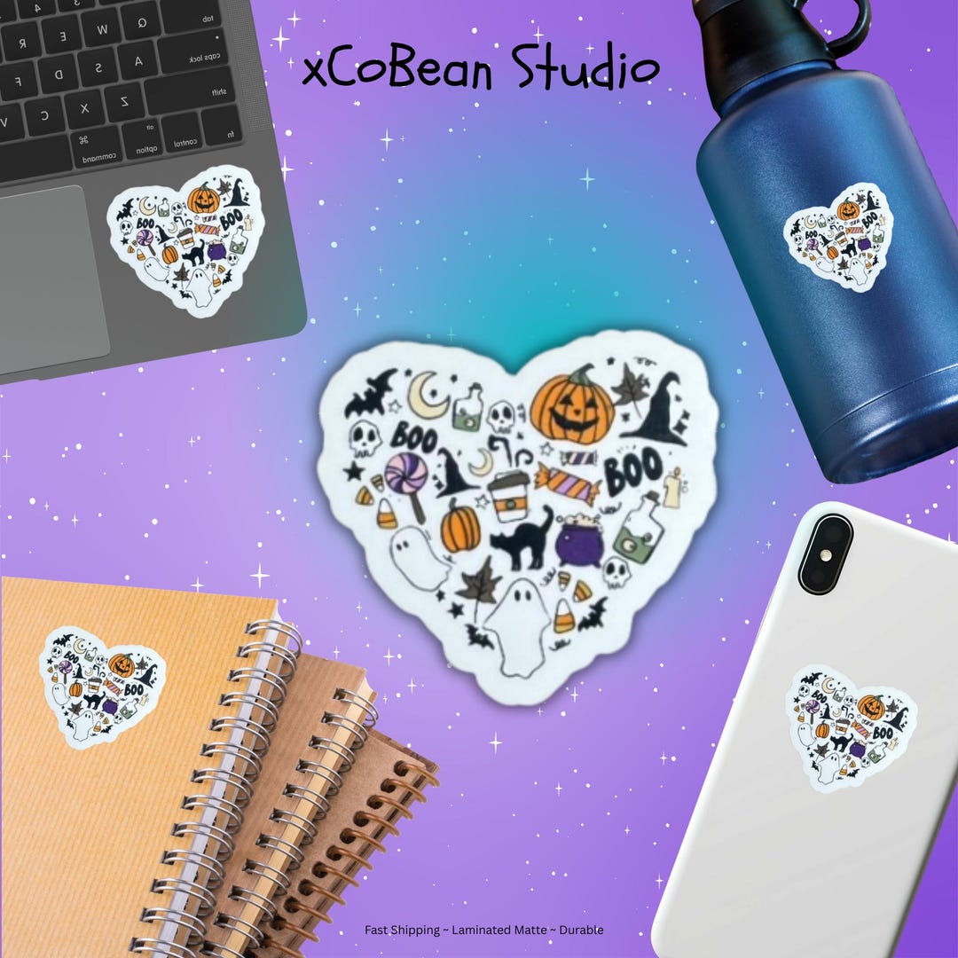 Halloween Heart Doodle Sticker – Spooky Laminated Matte Decal - Etsy