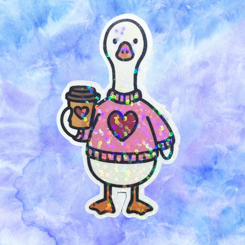 Coffee Goose Sticker, Cute Cozy Bird Laptop & Journal Decor, Pink ...
