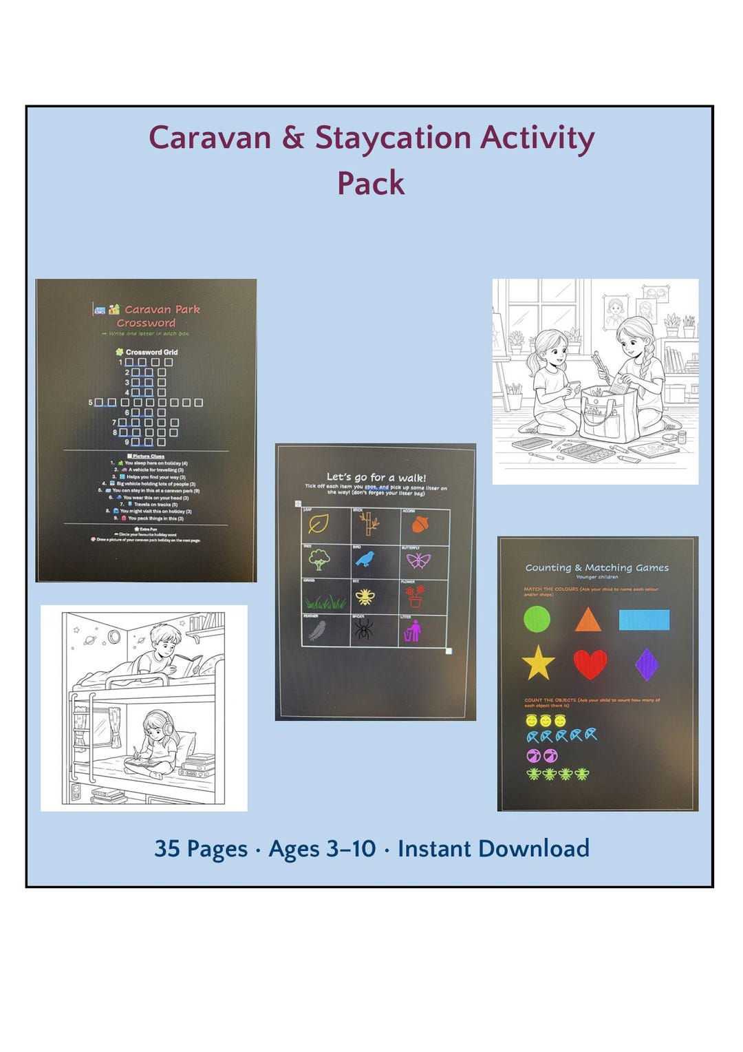 Digital Download Printable | Travel Activity Pack | Kids Colouring and ...