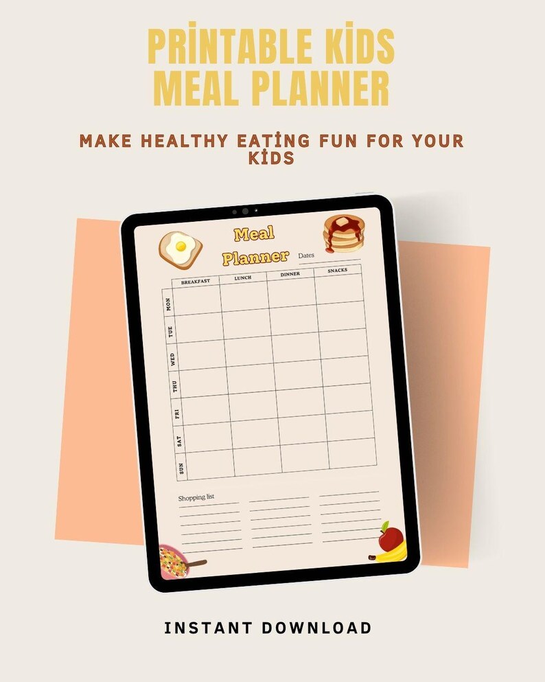 Printable Kids Meal Planner | Cute Weekly Food Tracker for Children ...