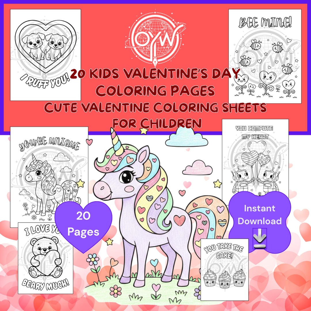 Kids Valentine's Day Coloring Pages | 20 Printable Designs (PDF ...