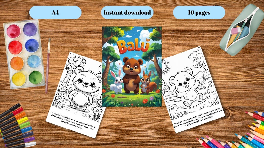 Little Bear Balu Coloring Storybook: Kids Printable Activity (PDF ...