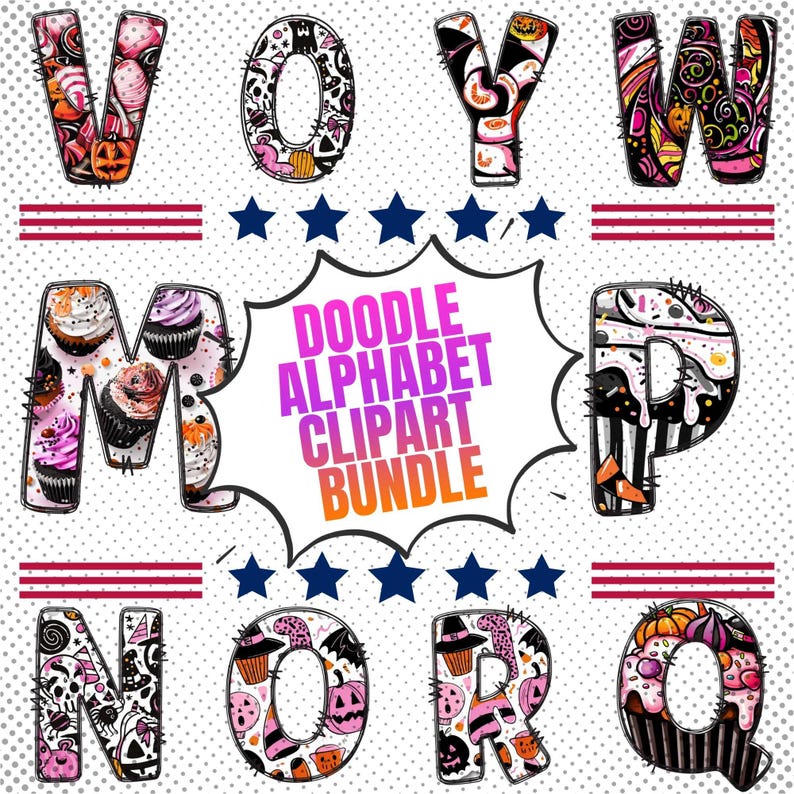 Doodle Alphabet & Numbers Clipart Bundle – Cute Doodle Colorful Letters ...