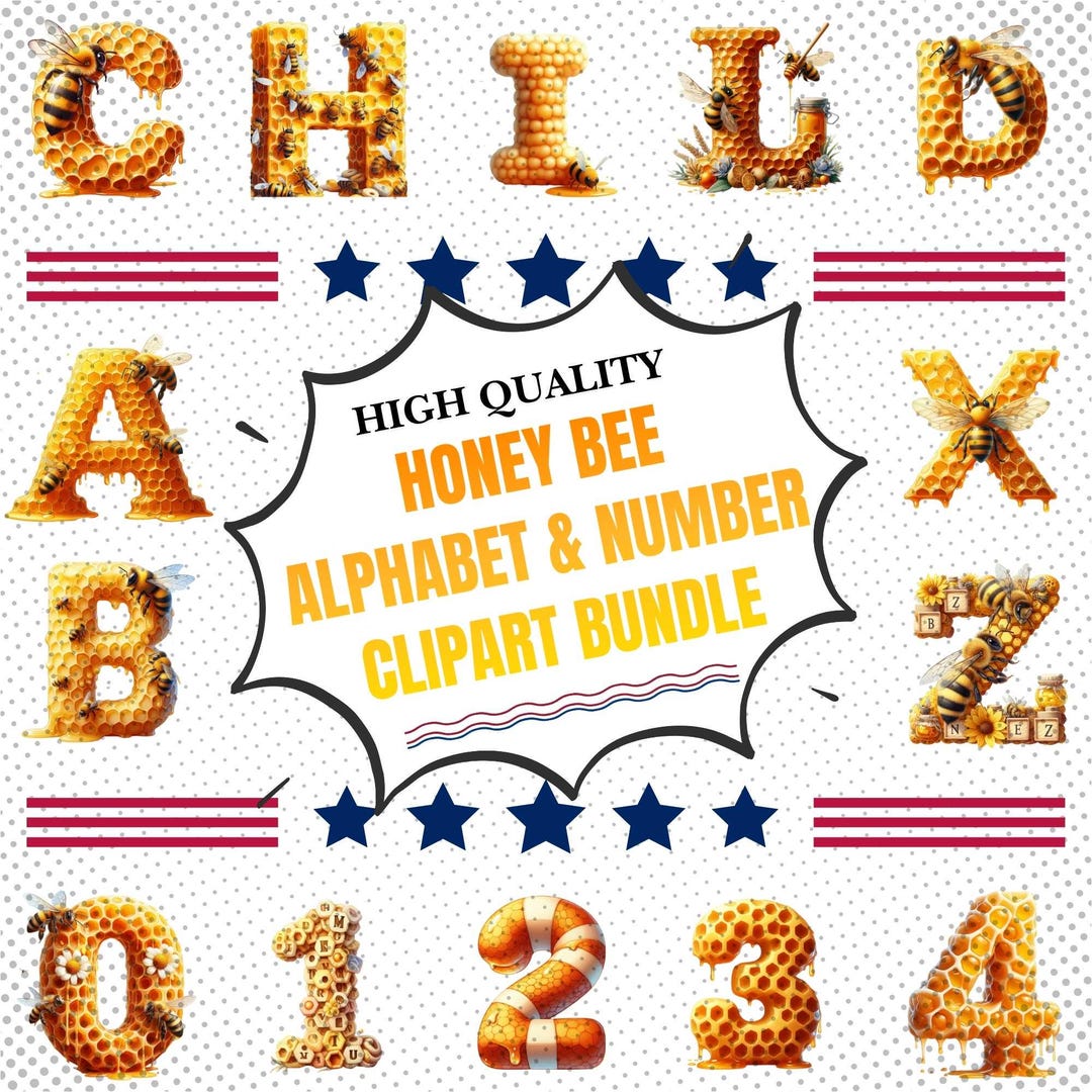 Honeycomb Alphabet & Numbers Clipart Bundle – Cute Bees Colorful ...