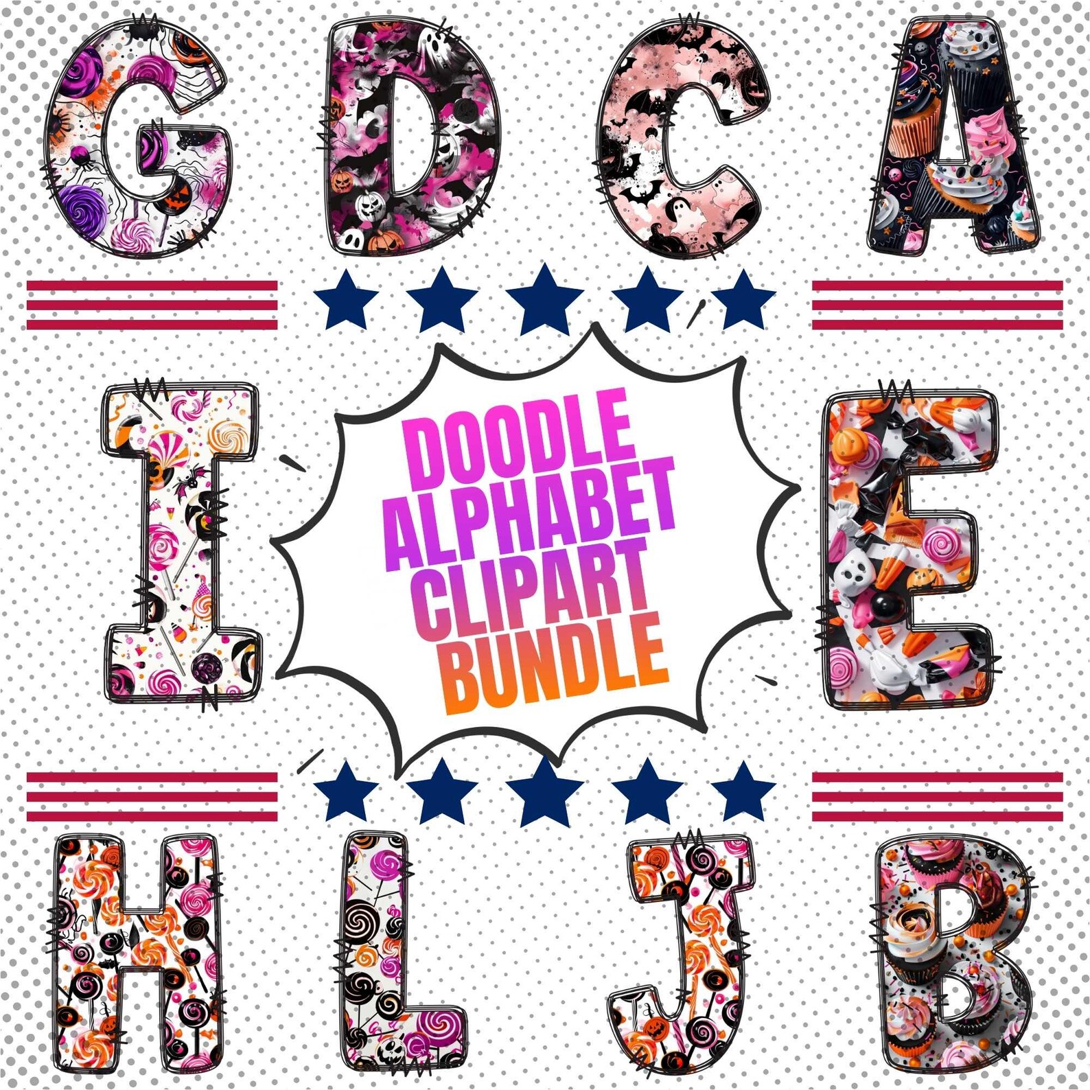 Doodle Alphabet & Numbers Clipart Bundle – Cute Doodle Colorful Letters ...