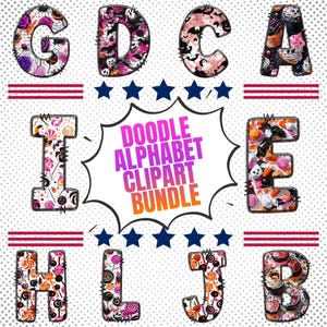 Doodle Alphabet & Numbers Clipart Bundle – Cute Doodle Colorful Letters ...