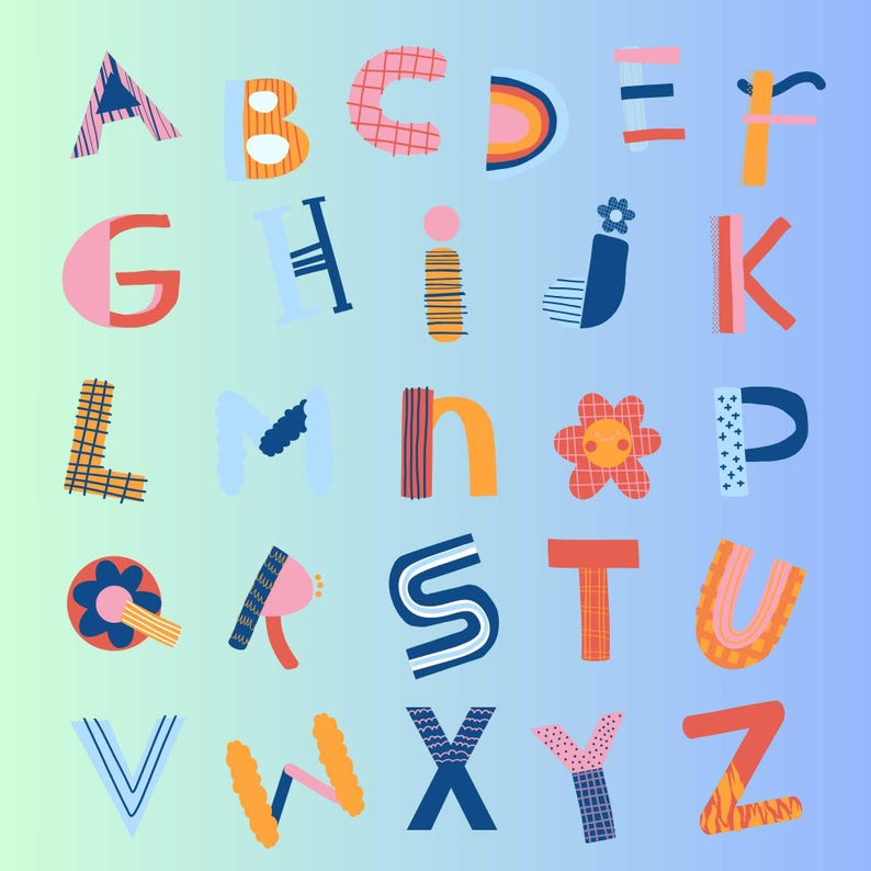 Doodle Alphabet & Numbers Clipart Bundle – Cute Doodle Colorful Letters ...