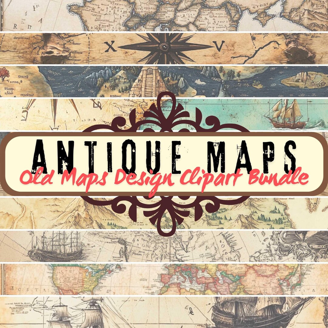 Antique World Maps Clipart Bundle: 24 HD Pngs Files for Junk Journals ...