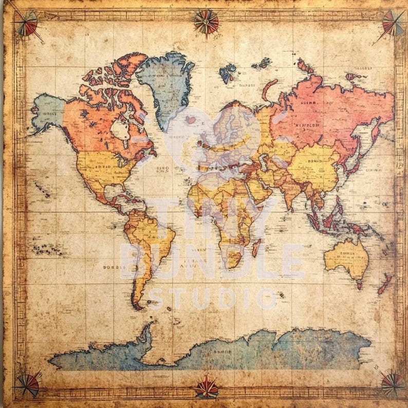 Antique World Maps Clipart Bundle: 24 HD Pngs Files for Junk Journals ...