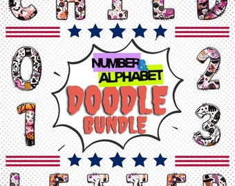 Doodle Alphabet and Numbers Clipart Bundle: Kids' Learning First Day at ...