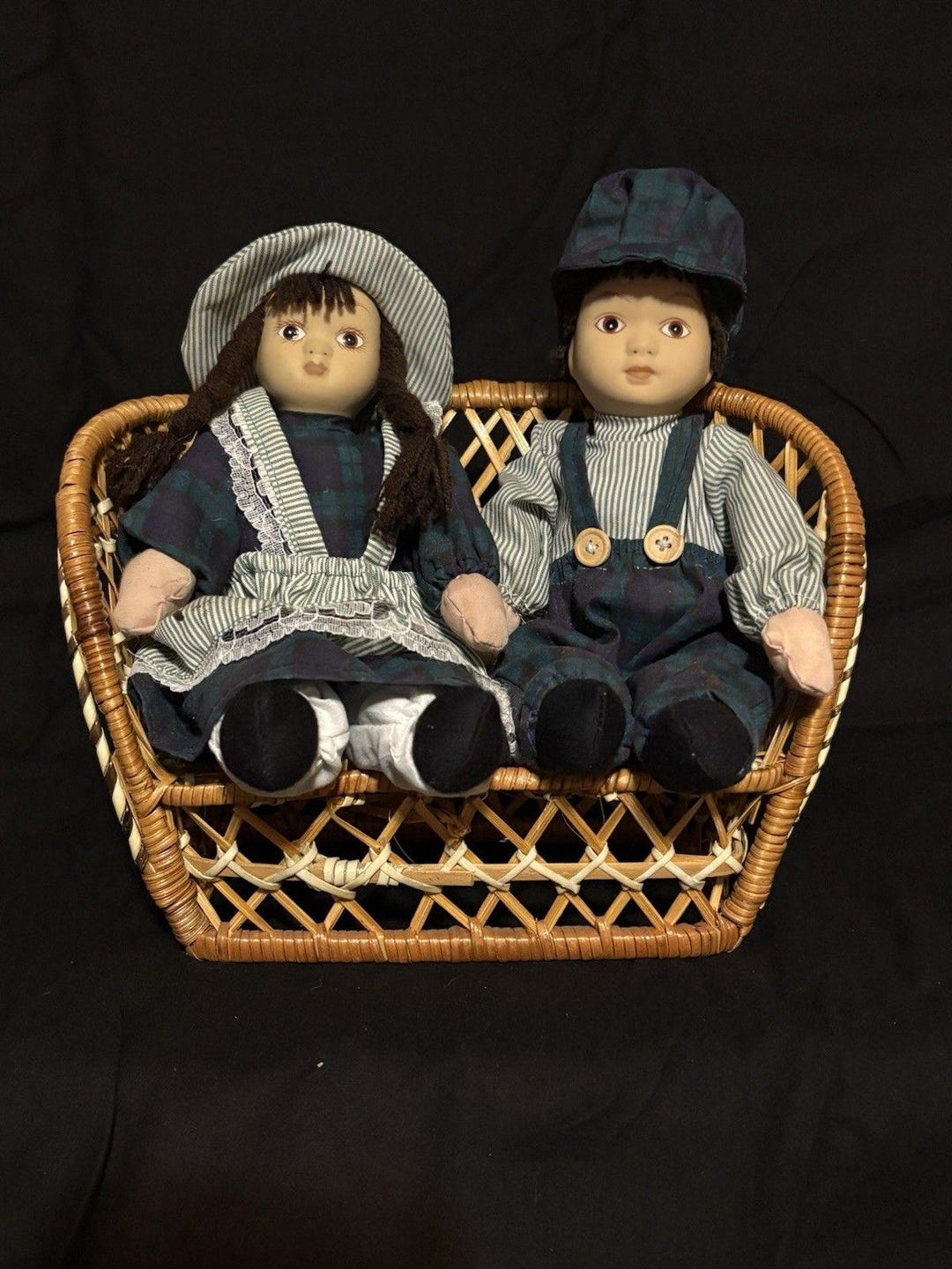 Two 9" Porcelain Dutch Dolls Sitting on A Wicker Bench - Etsy