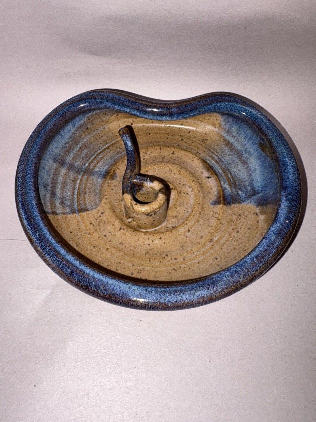 Greg Neal Stem Dish Bowl Tan Blue Brown Studio Art Pottery Handmade ...
