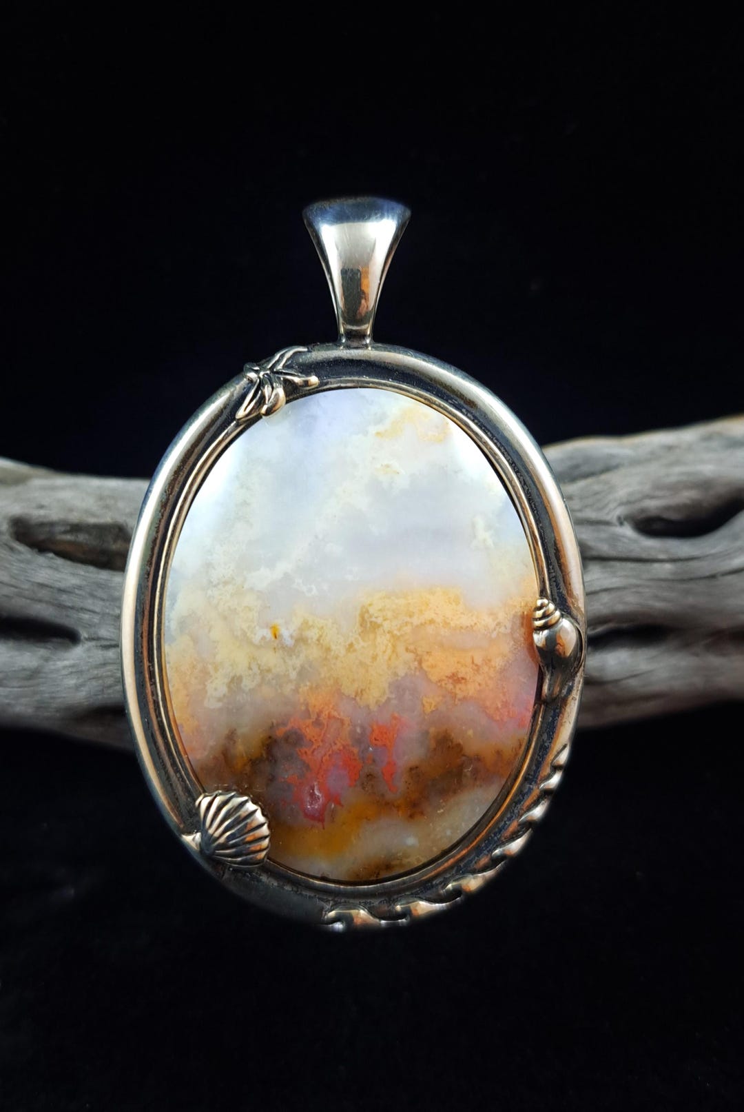 Regency Rose Plume Agate Pendant - Set in Silver - Etsy