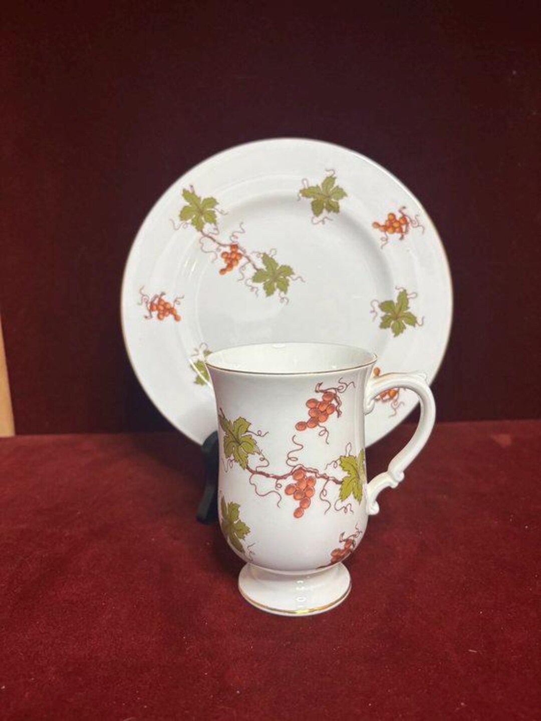 Vintage Royal Victoria Fine Bone China; Plate and Cup; Orange Grape and ...