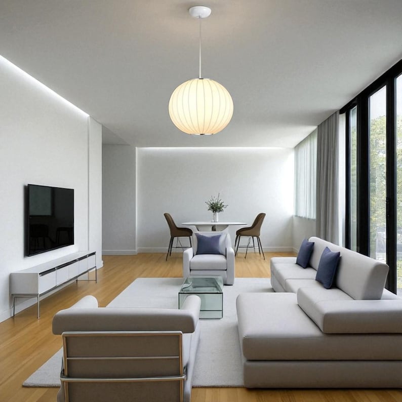 Silk Pendant Light: Japandi Hanging Lamp, Minimalist Ambient Lighting ...