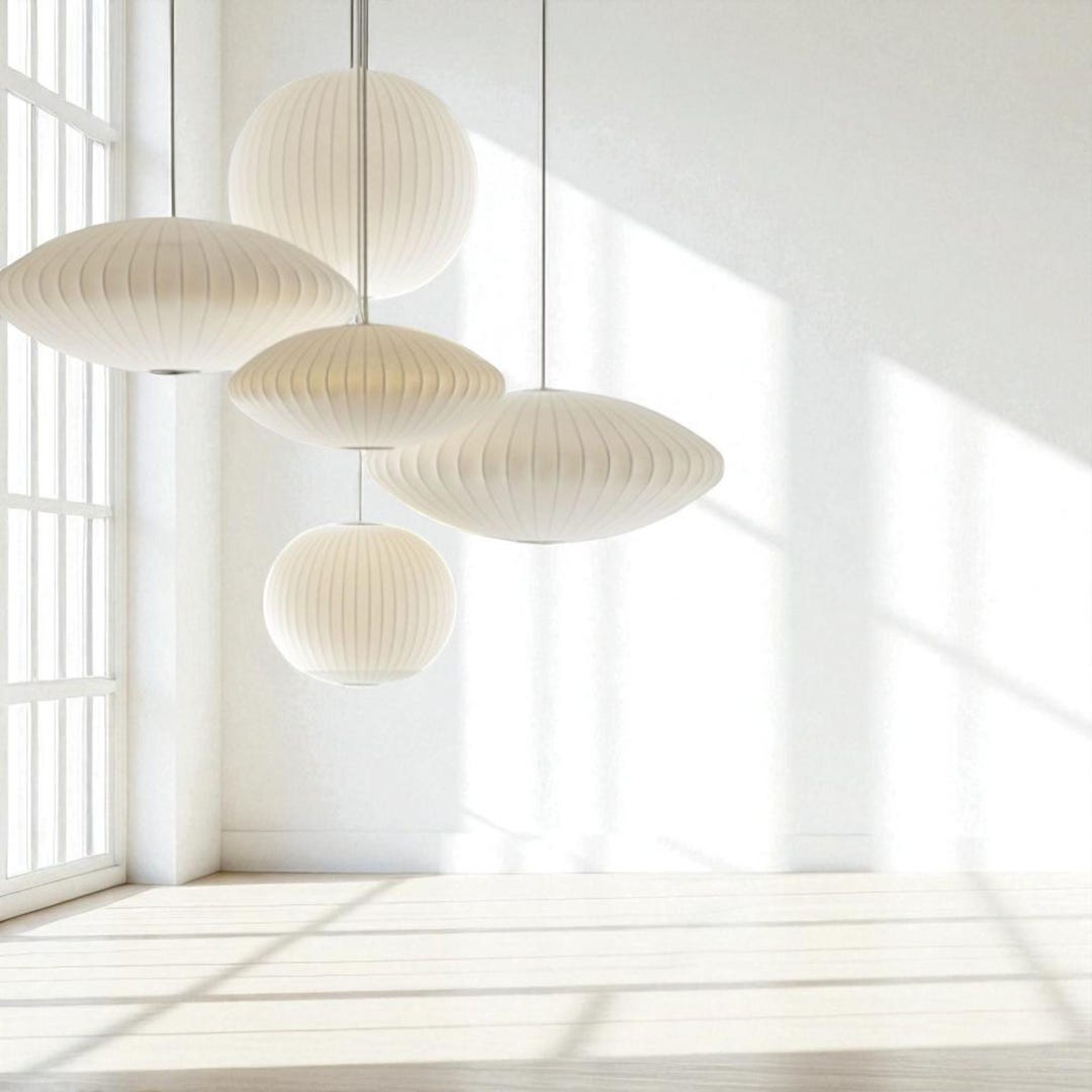 Silk Pendant Light: Japandi Hanging Lamp - Minimalist Ambient Lighting ...