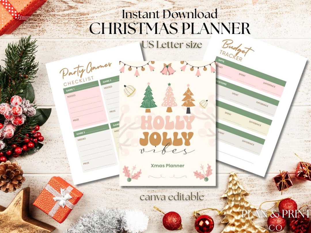 Holly Jolly Christmas Planner: Canva Editable, Budget Tracker (PDF) - Etsy
