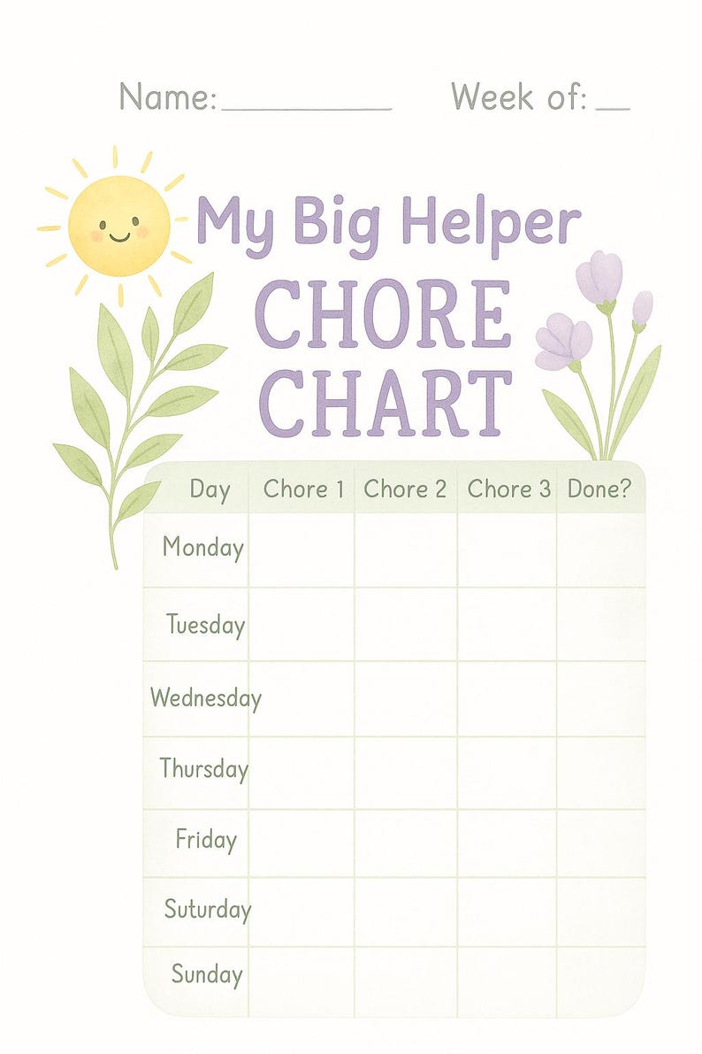Toddler Chore Chart Printable – My Big Helper Daily Routine Chart for ...
