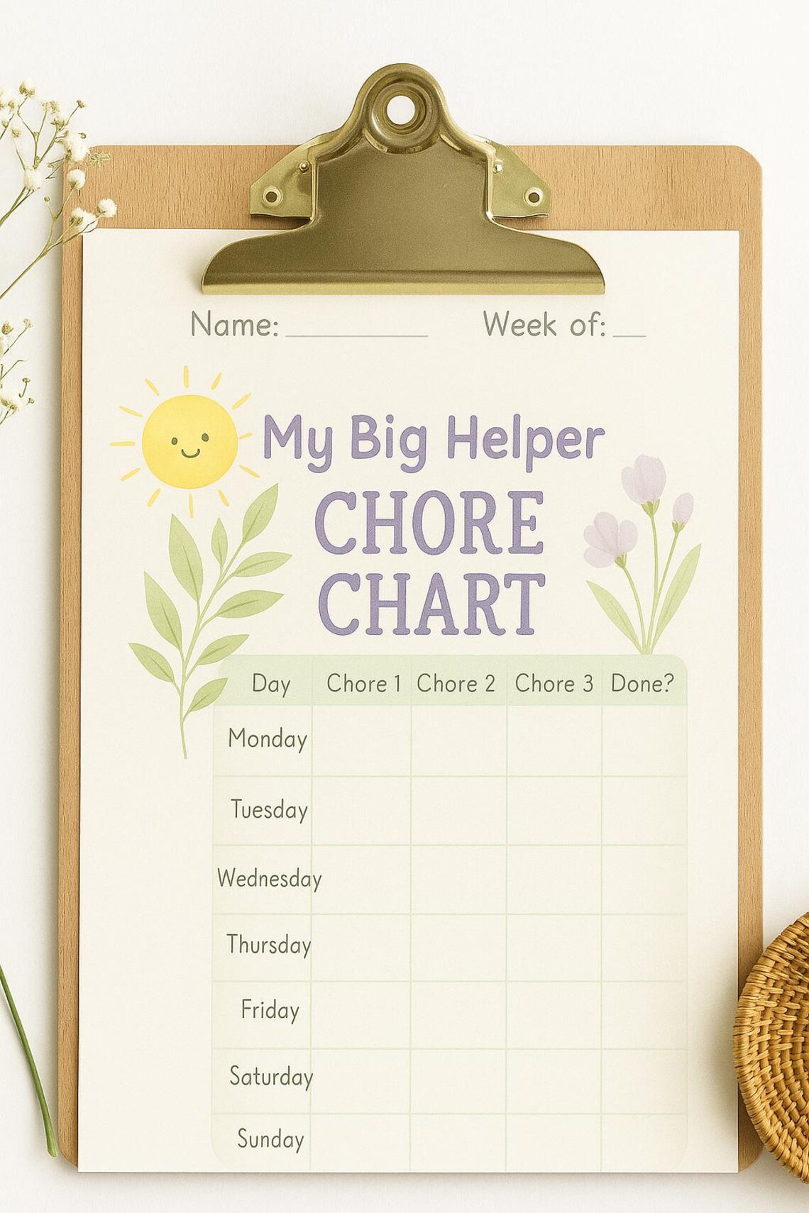 Toddler Chore Chart Printable – My Big Helper Daily Routine Chart for ...