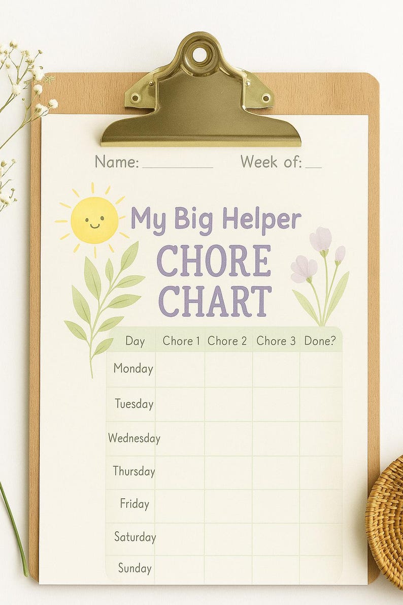 Toddler Chore Chart Printable – My Big Helper Daily Routine Chart for ...