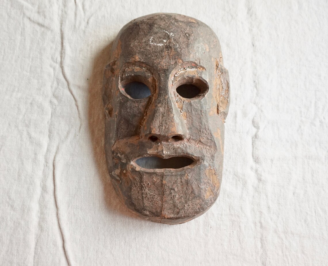 Wooden Mask Human Mask Ceremonial Folk Art Hand Carved Antique | Etsy