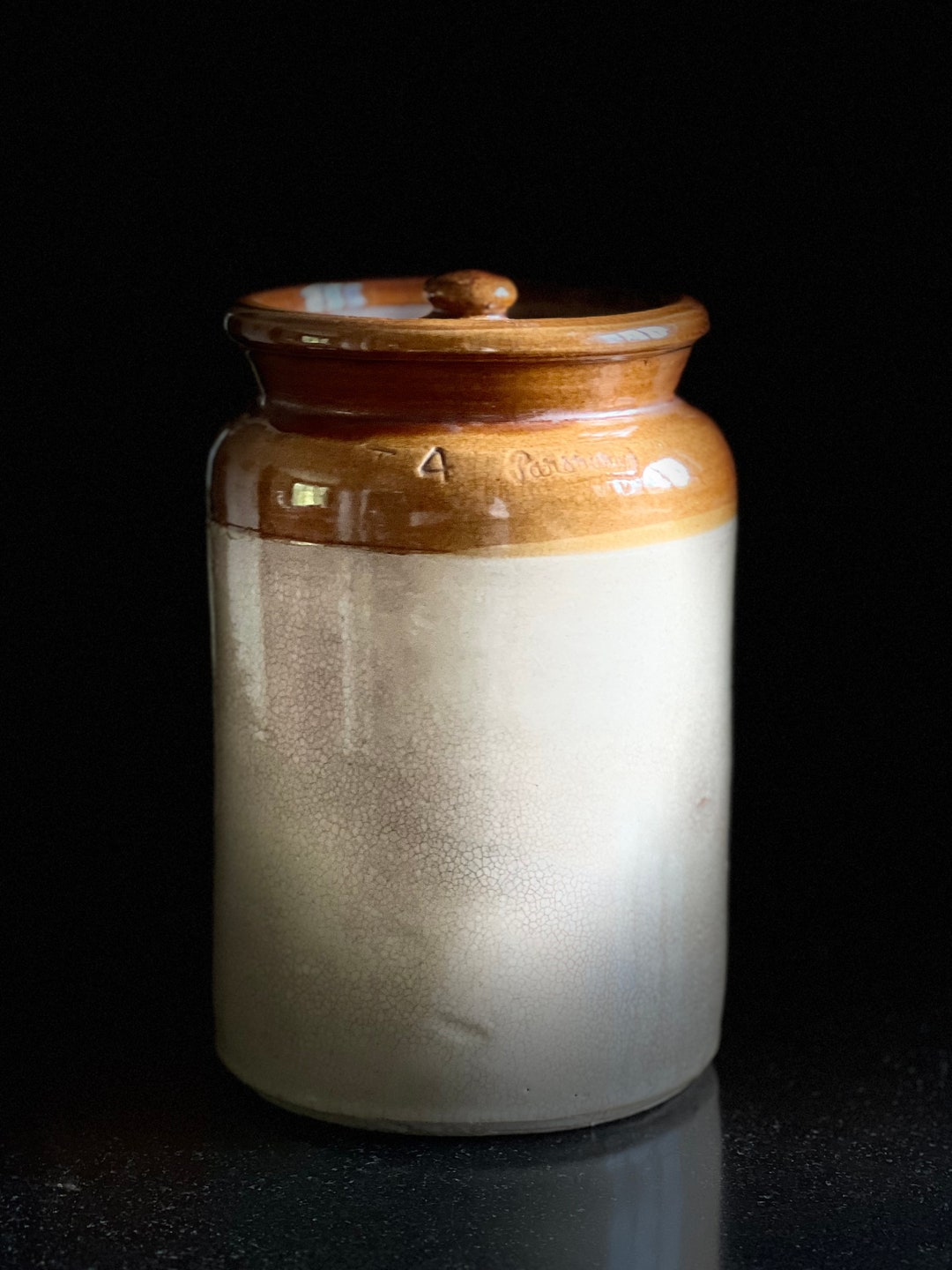 Pottery Pickle Jar Vintage Brown and White - Etsy
