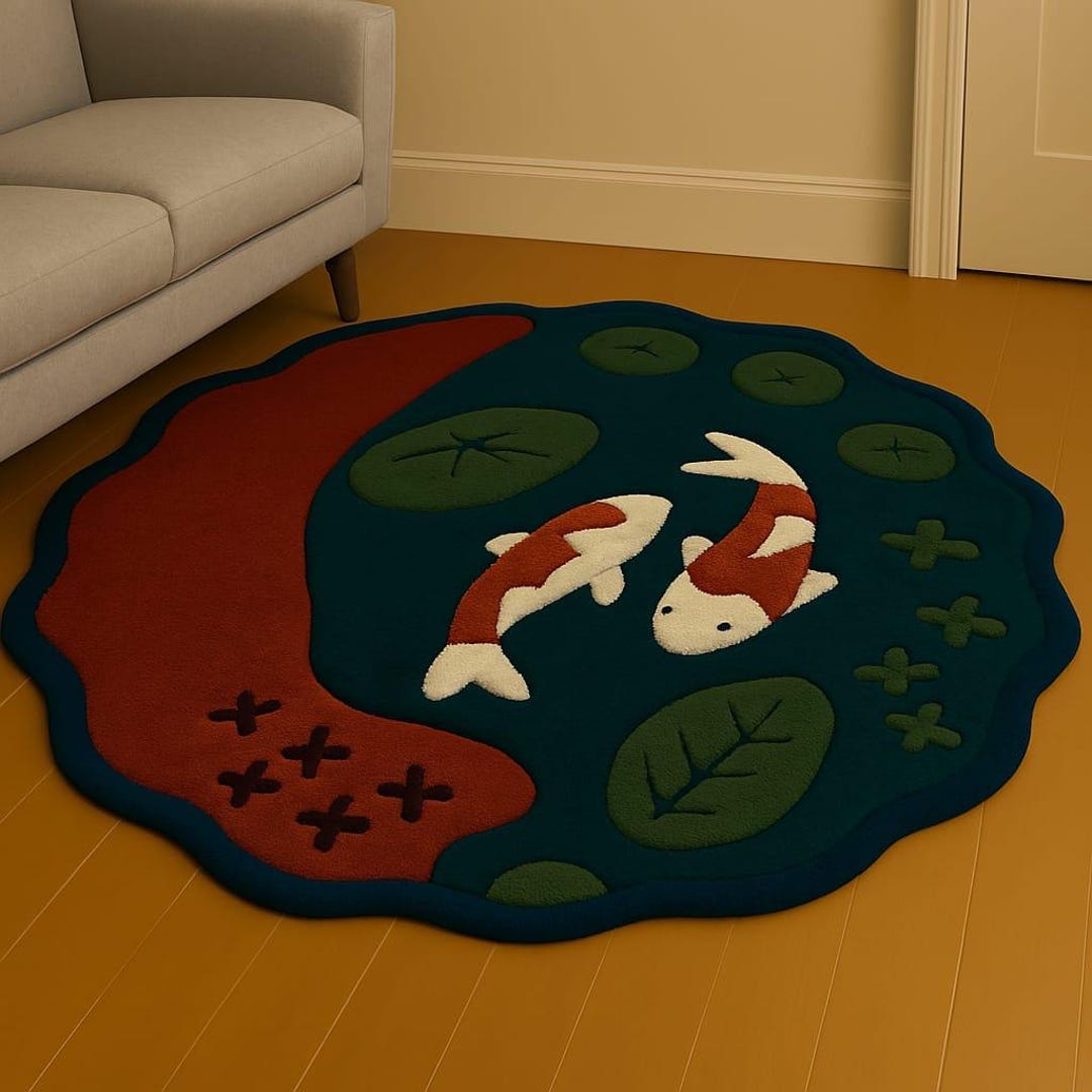 Hand Tufted New Zealand Wool Koi Fish Pond Rug - Etsy