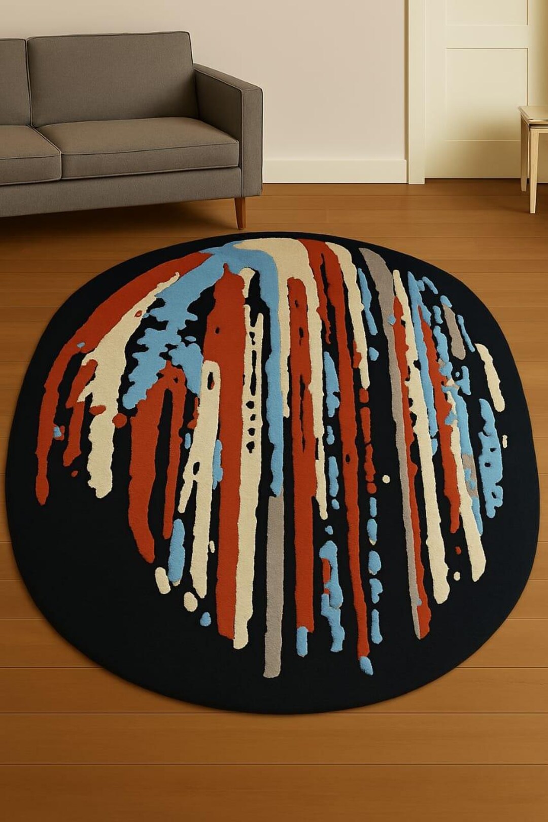 Hand-tufted New Zealand Wool Rug: Modern Abstract Drip Art, Black Blue ...
