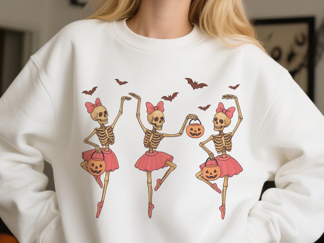 Halloween Ballet Png,pink Halloween Skeleton Ballet With Pumpkins and ...